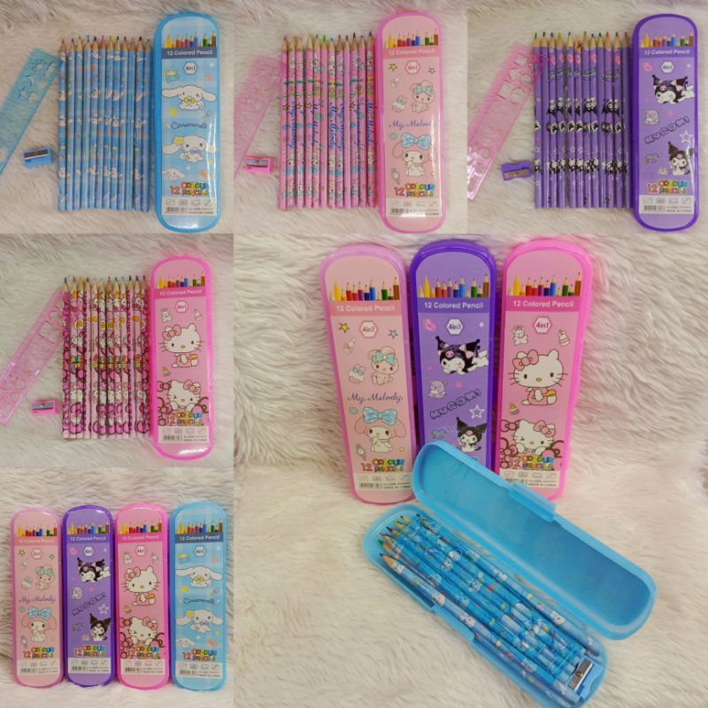 Sanrio character design 12pcs color pencil, 1 ruler and 1 sharpener ...