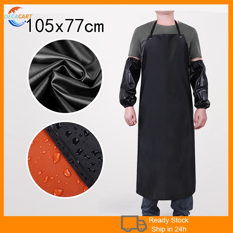 Waterproof Chef Butcher Antifouling Work Apron PU Black BBQ Kitchen ...