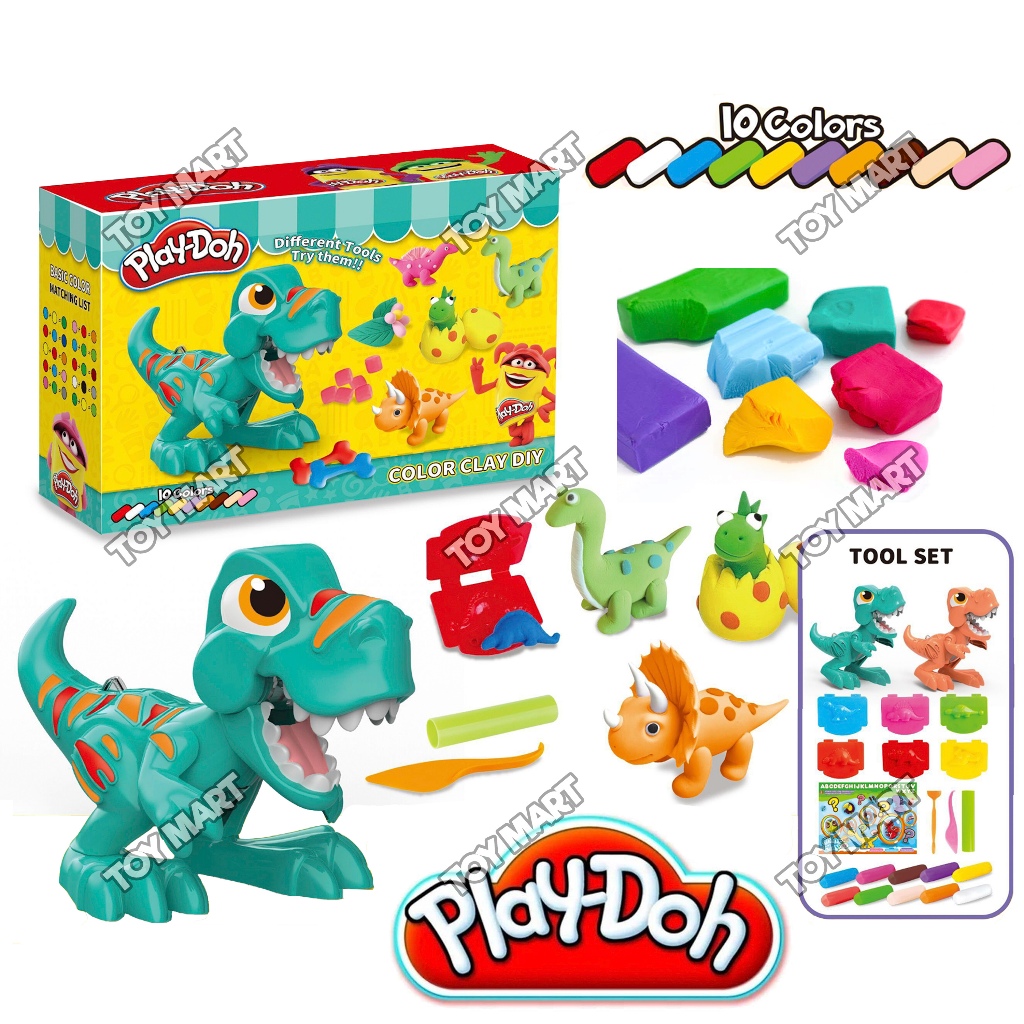 PlayDoh DinoCrew 10 in 1 Color Clay Dough DIY Dinosaur Molding Kit Toy Art & Craft Toy Set ...