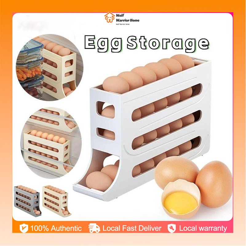 4 Tier Egg Storage Organizer Box Automatic Rolling Kitchen Refrigerator ...