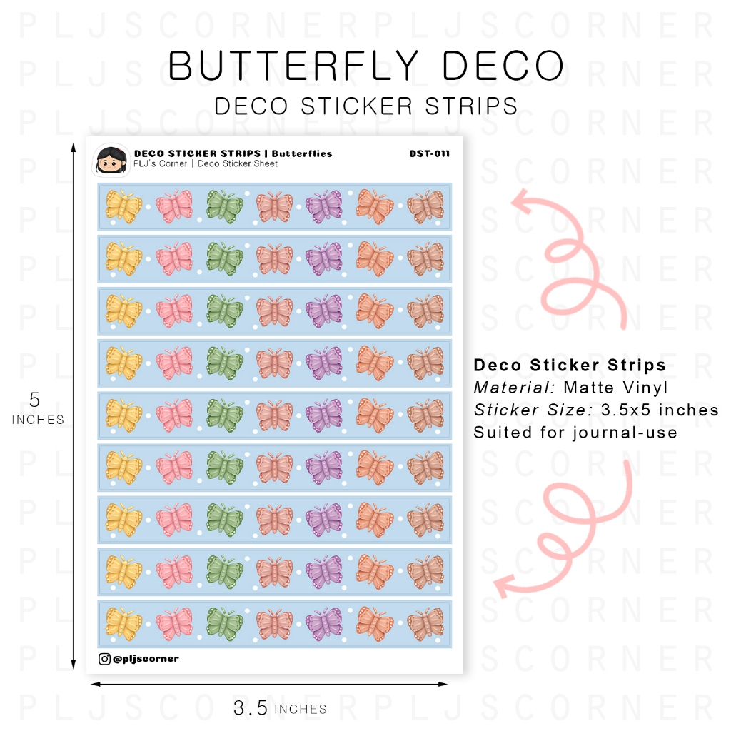 Butterfly Deco Sticker Strips / Butterfly Theme Journal Sticker Sheet ...