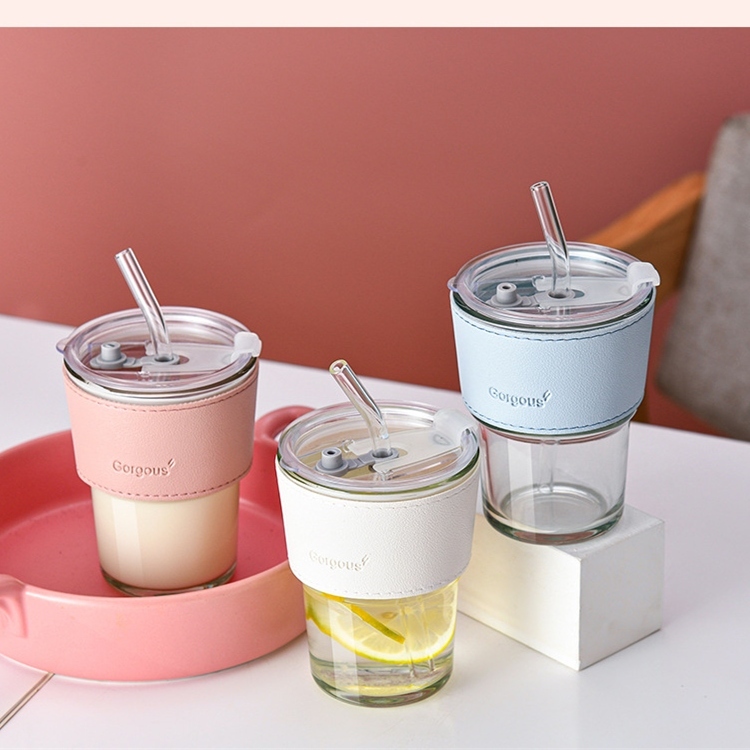 450ml Heat-Resistant Borosilicate Glass Mug with Lid and Straw | Shopee ...
