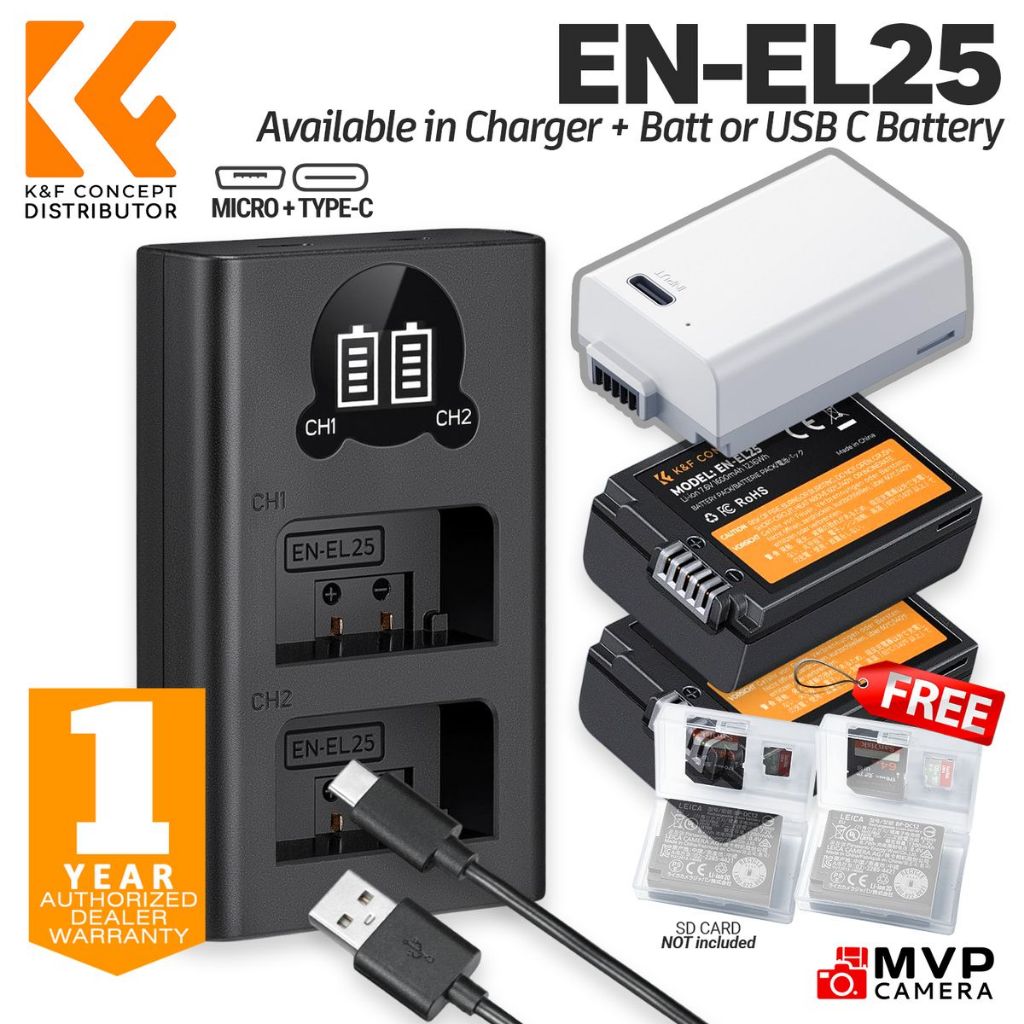 K&F KF CONCEPT ENEL25 EN-EL25 Battery Charger USB-C Battery Z30 Z50 ZFC ...