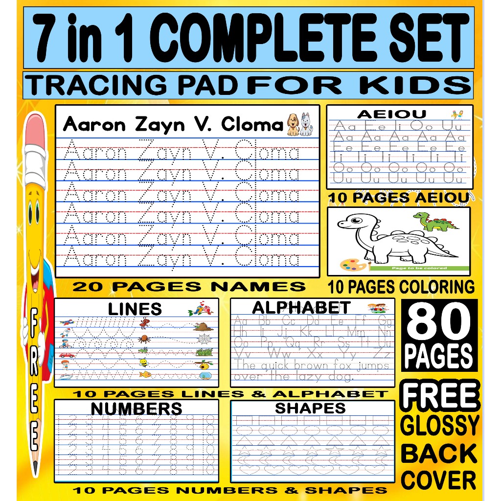 PERSONALIZED 7 IN 1 TRACING SET FOR KIDS TOTAL 80 PAGES :ALPHABET LINE ...