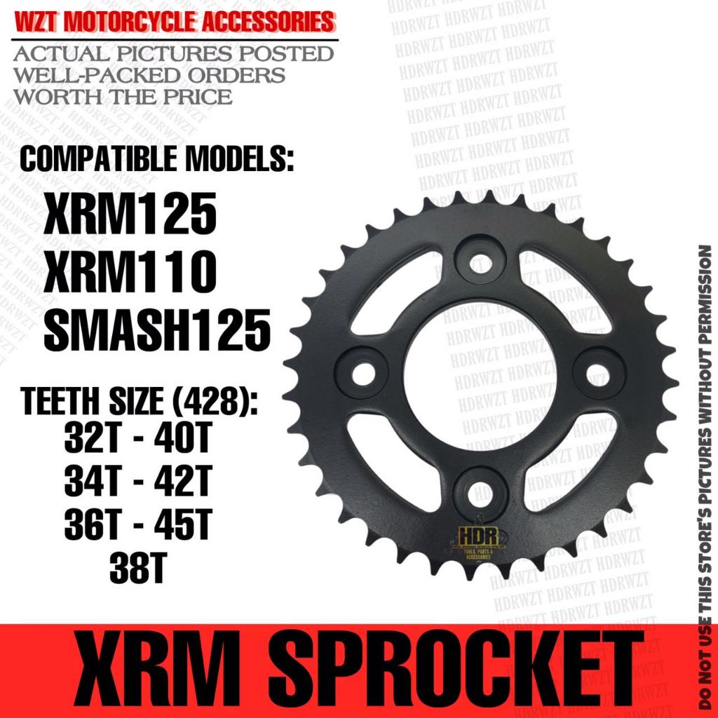 WZT REAR SPROCKET FOR HONDA XRM / WAVE 125 / 110 / 100 MOTORCYCLE (428 ...