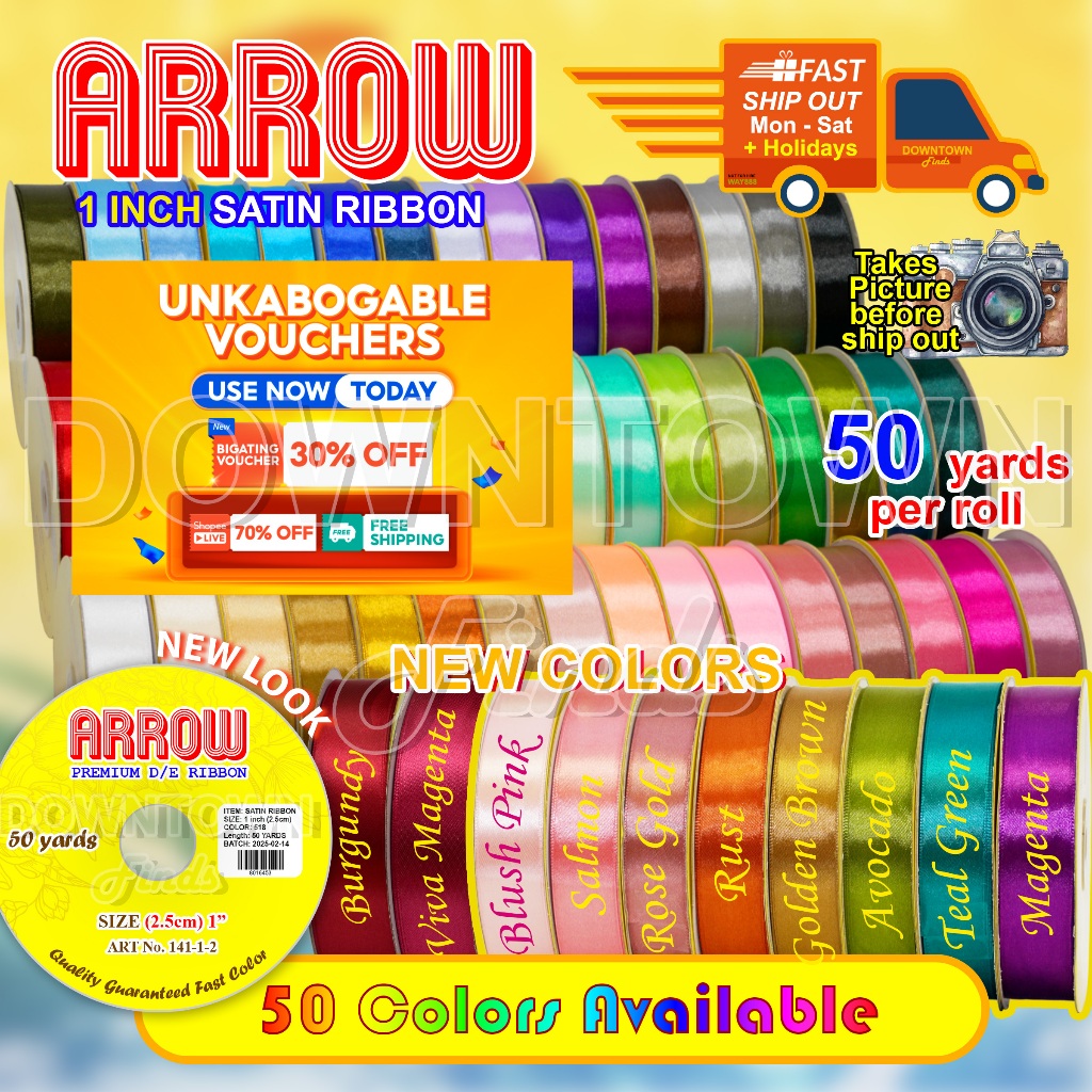 (50Yards/Roll) 1 inch ARROW Satin Ribbon Double Edge decorative ...