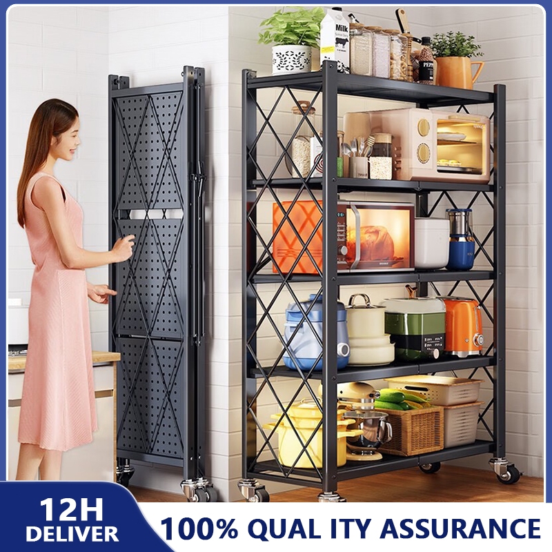 Foldable Kitchen Rack 5 layer With Wheels Multifunction Metal Rack ...