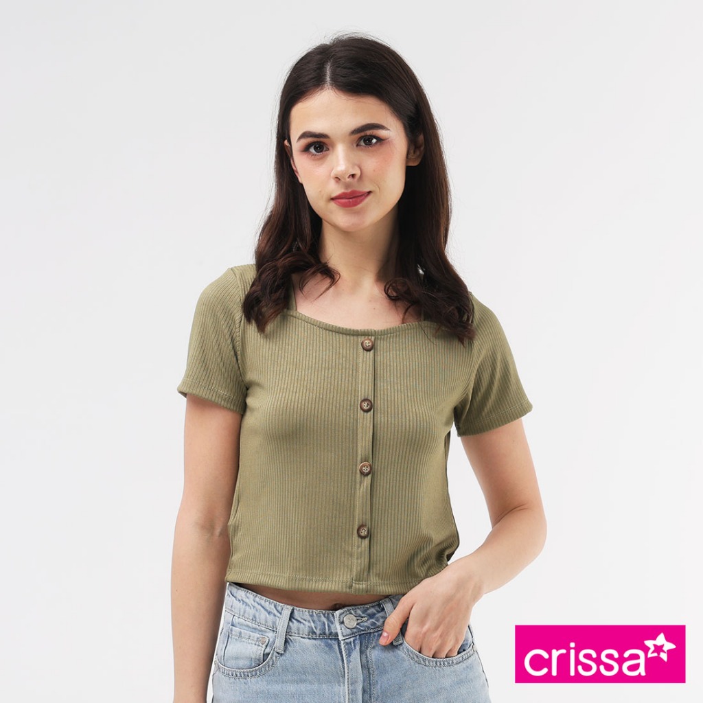 Crissa Textured Rib Knits Short Sleeves Blouse CSTT13-0033 | Shopee ...