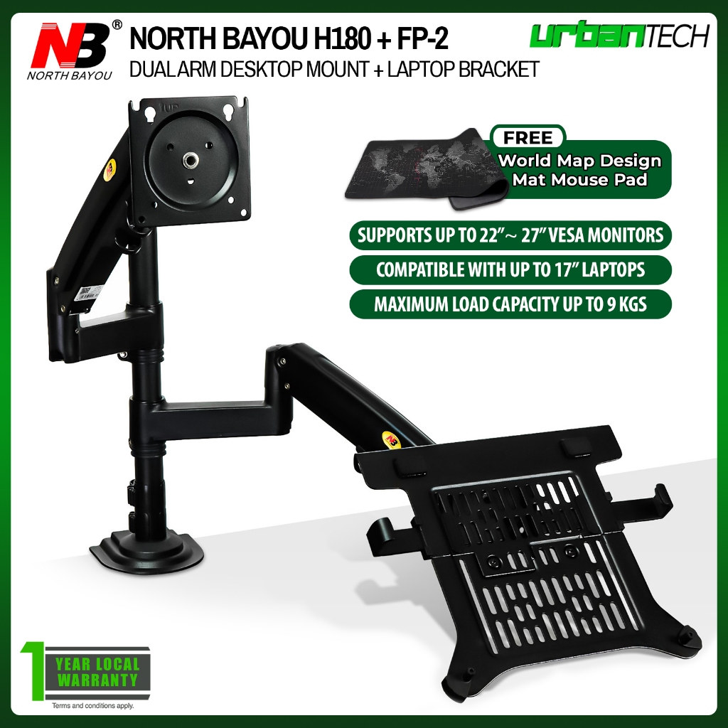 North Bayou H180 + FP2 Dual Monitor Holder Desktop Mount for 22"-27 ...
