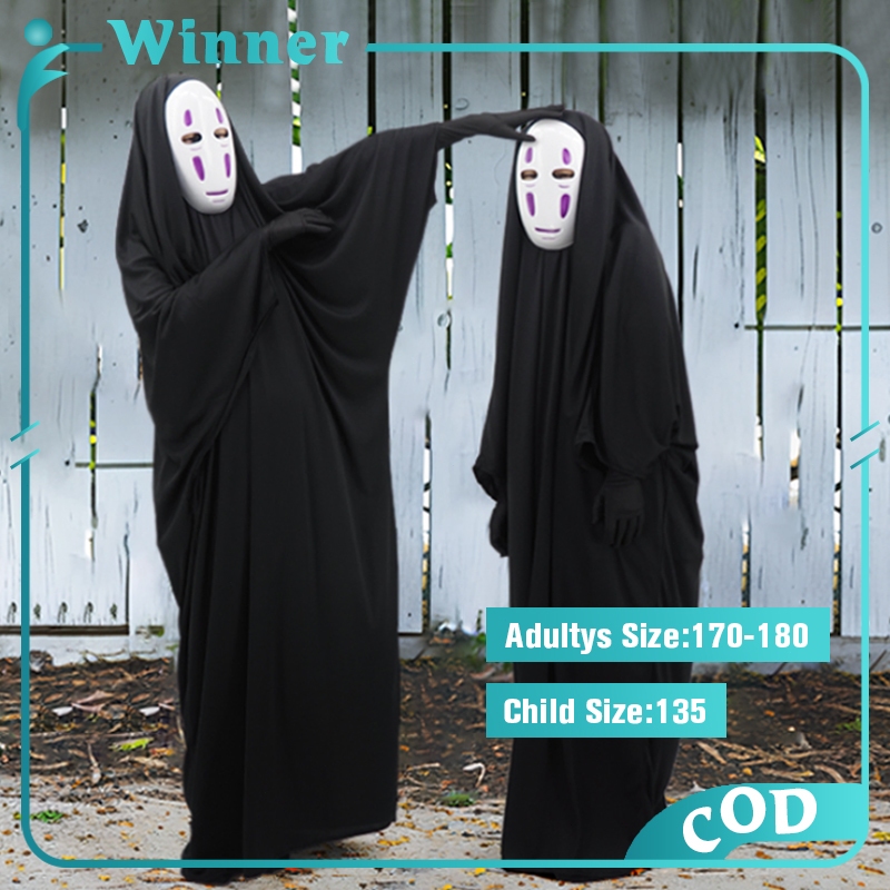 No Face Man Cosplay Costume With Mask & Gloves Anime Miyazaki Spirited ...