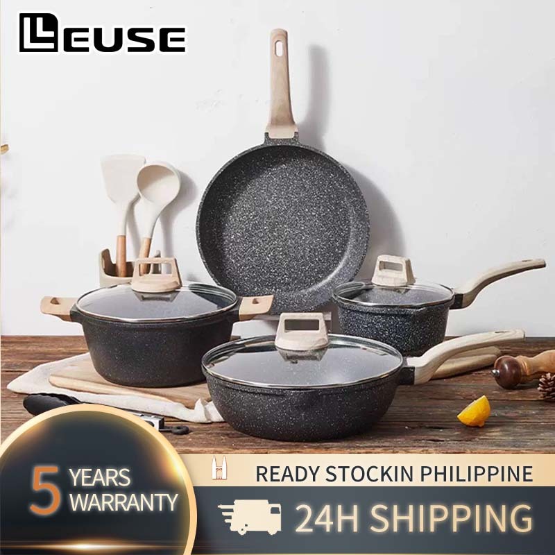 Non Stick Frying Pan 4 pcs kitchen set Kawali wok pot Suitable for all ...