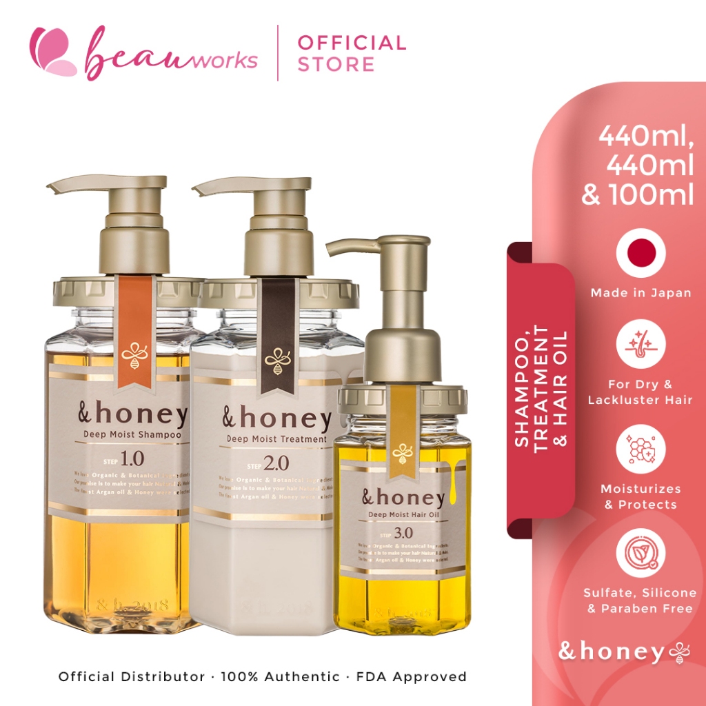 &Honey Deep Moist Complete Set (Shampoo, Treatment, and Hair Oil ...