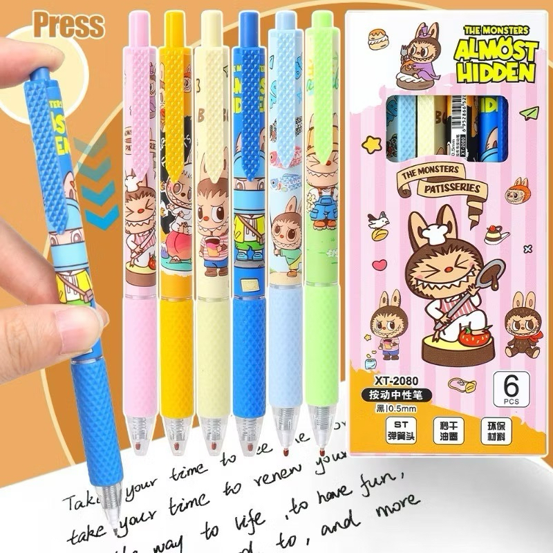 6Pcs/box Labubu Gel Pens Cartoon The Monsters 0.5mm Black Ink Press ...