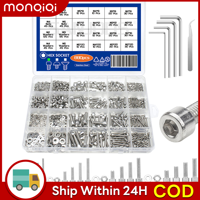 880pcs Hexagon Socket Column Head Screw Set M2 M3 M4 M5 304 Stainless ...