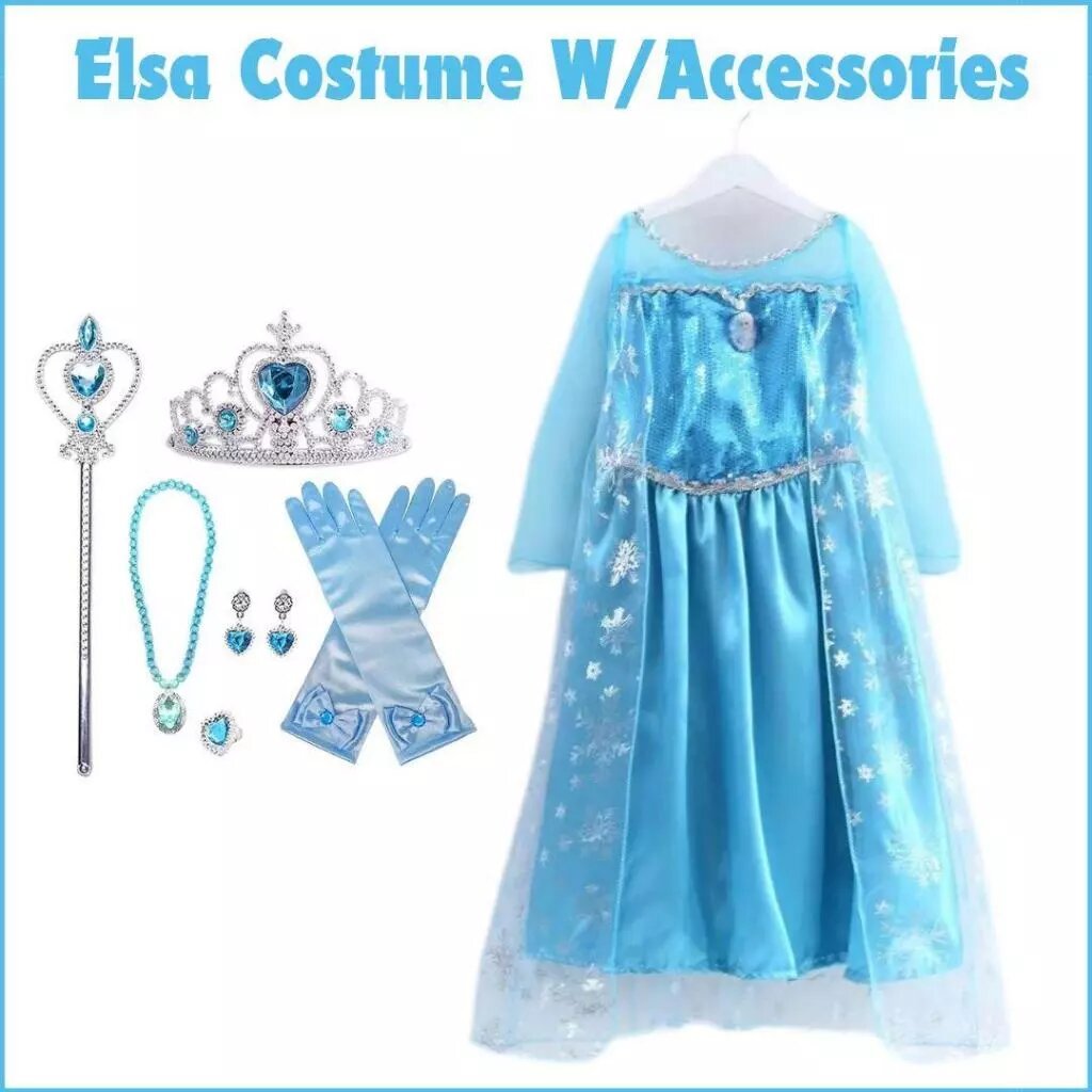 Frozen Elsa Full Set Costume for Girls (1-8 Years Old) Includes Dress ...