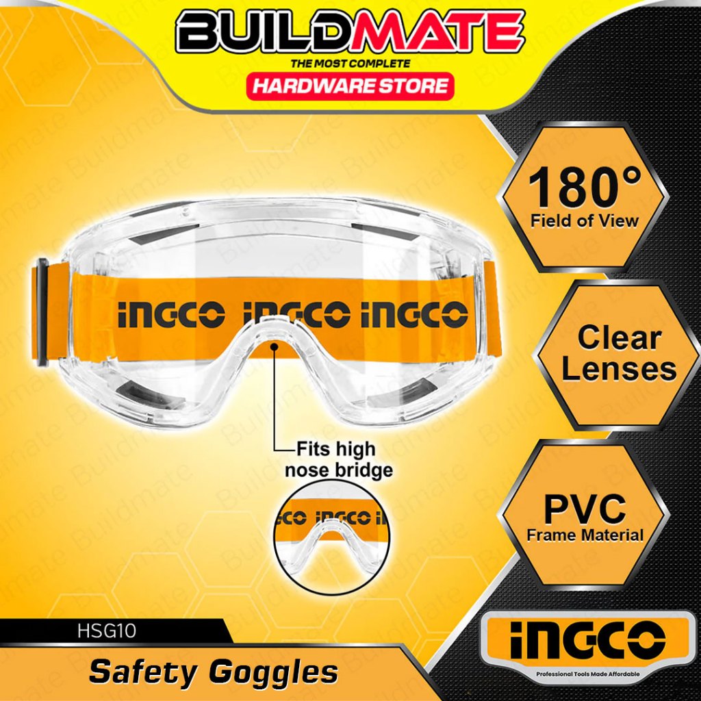 BUILDMATE Ingco Safety Goggles 180° Field of View Eyewear Work Goggles ...