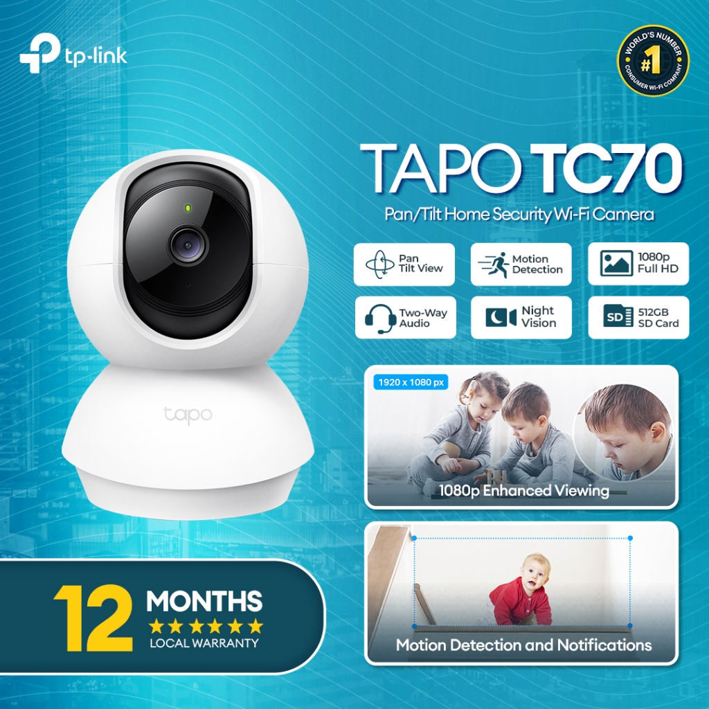 TP-Link Tapo TC70 2MP 360 PanTilt Indoor IP Camera Night Vision Motion ...