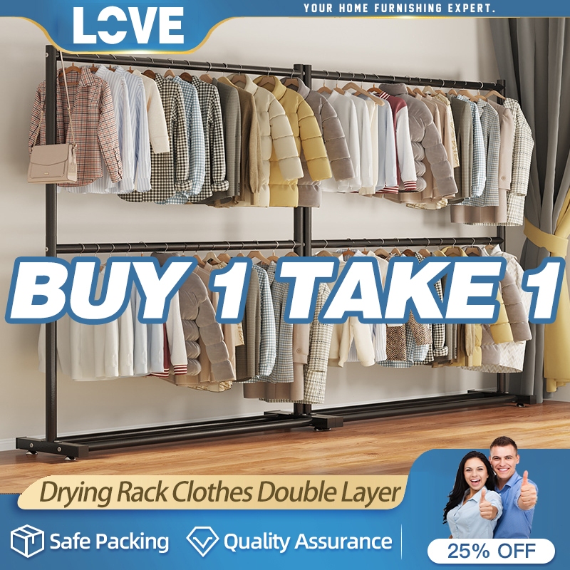 【BUY 1 GET 1】Sampayan Drying Rack Double Clothes Rack Stainless Hanger ...