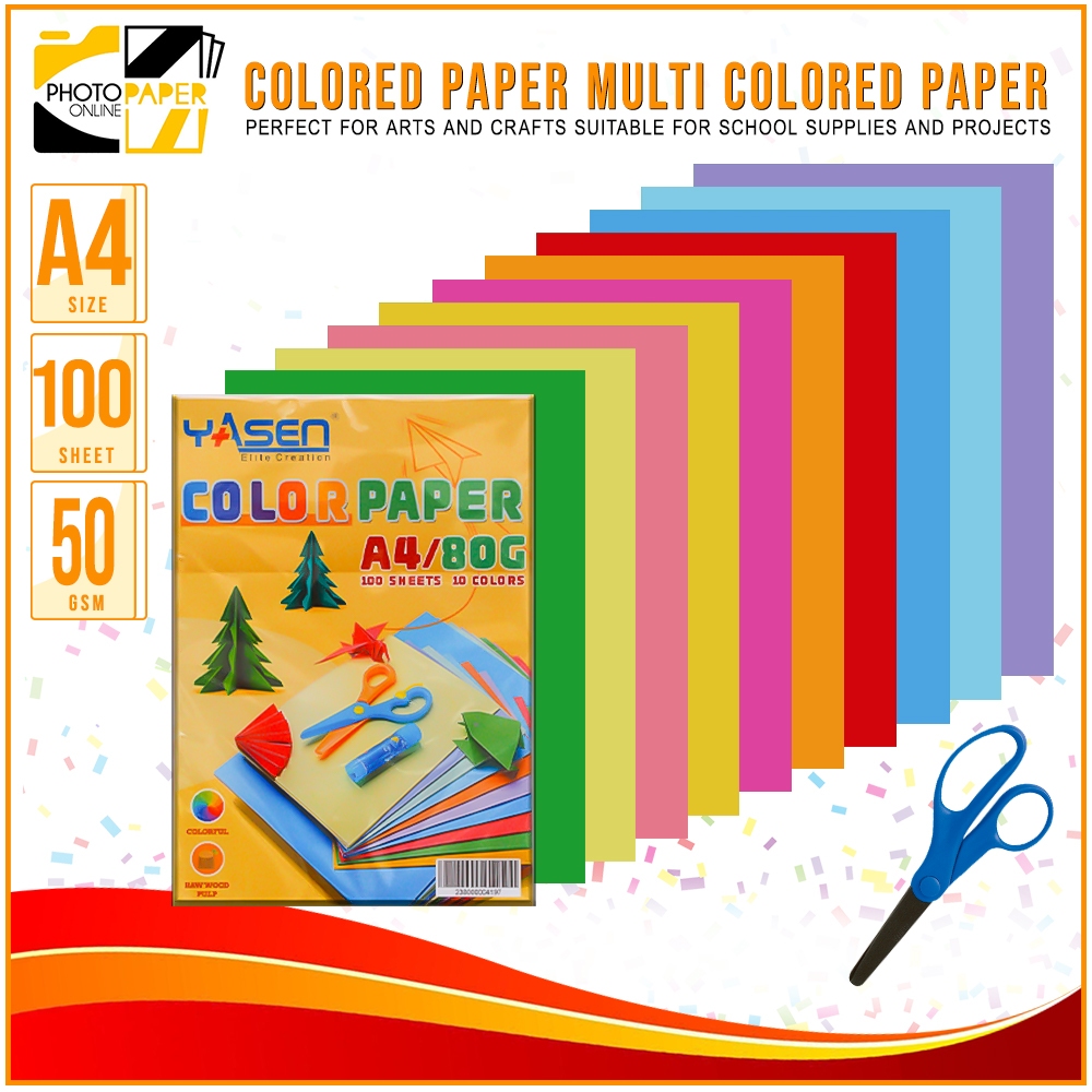 Yasen A4 Colored Paper 100 Sheets | 10 Assorted Colors Arts & Craft ...