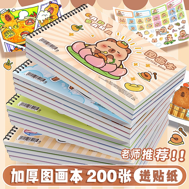 Capybara cartoon Spring Drawing book / Sketchbook 30sheets A4 / 4pcs ...