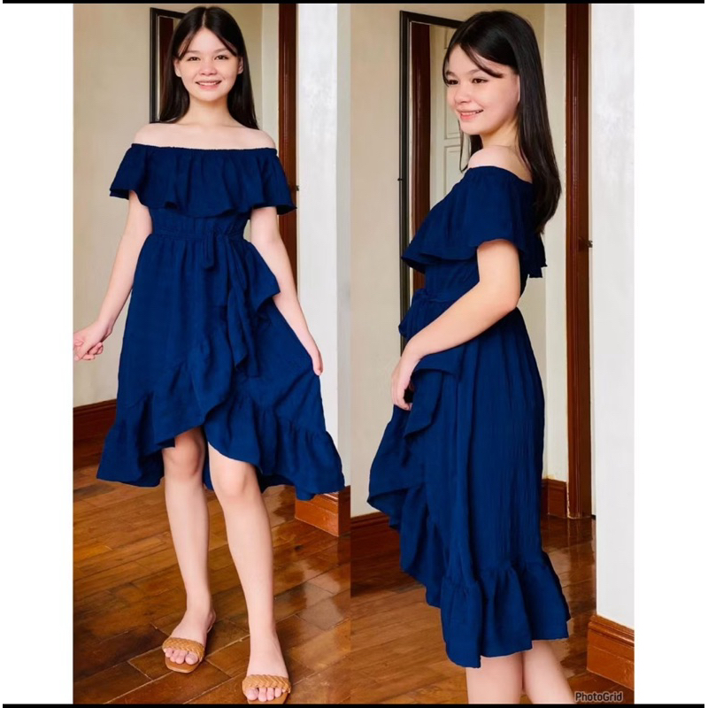 Jaime_Tere.ph Side Ruffles Midi Dress, 10 to 13 years Old, Freesize | Shopee Philippines