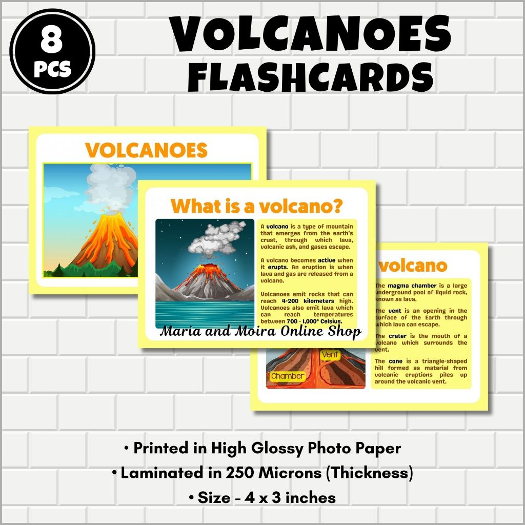 VOLCANOES FLASHCARDS FOR KIDS | Laminated Educational Volcano Flashcard ...