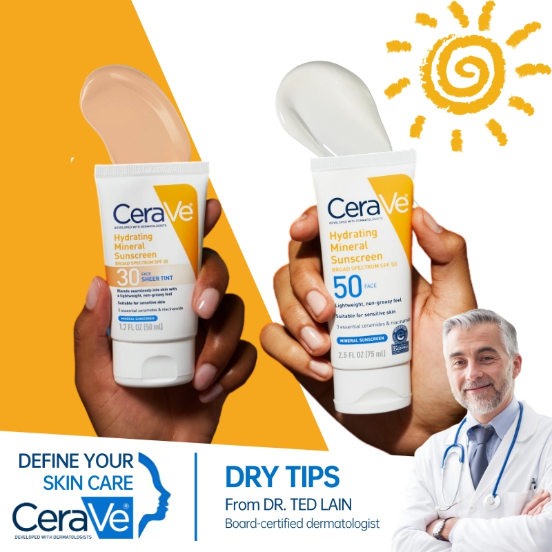 CeraVe Sunscreen Hydrating 100% Mineral Sunscreen SPF 50 / SPF 30 Face ...