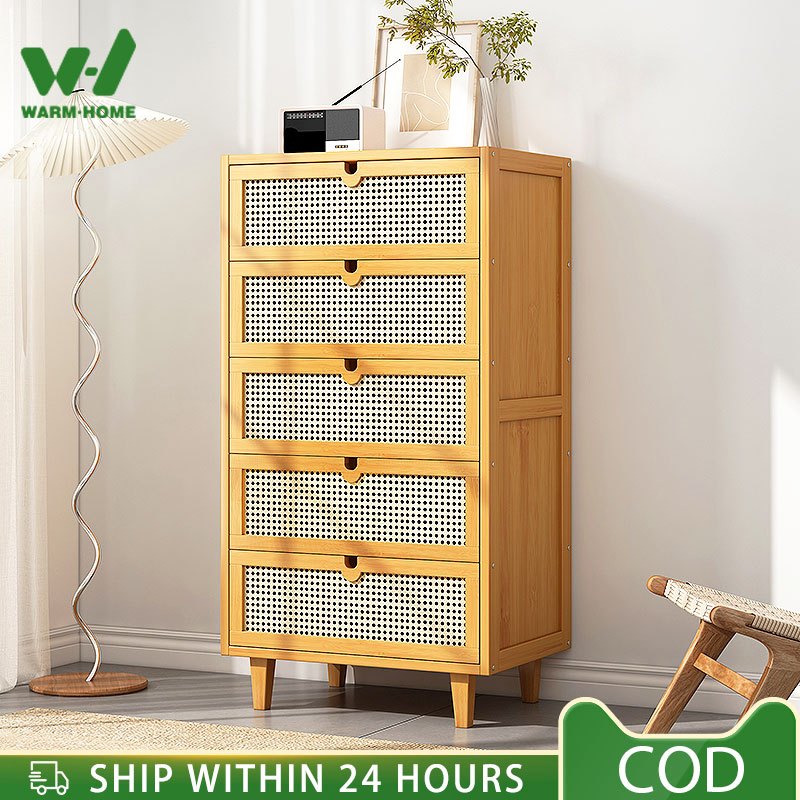 Modern Bamboo Chest of Drawers 4/5 Layers Cover Rattan Drawer Storage ...