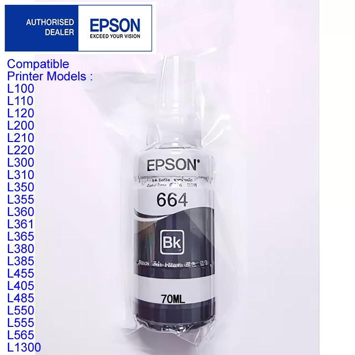 Epson Genuine 664 T664 Ink Bottle 70ml BCYM 4 Colors For L120/L360/L121/L310/L405/L1300 | Shopee ...