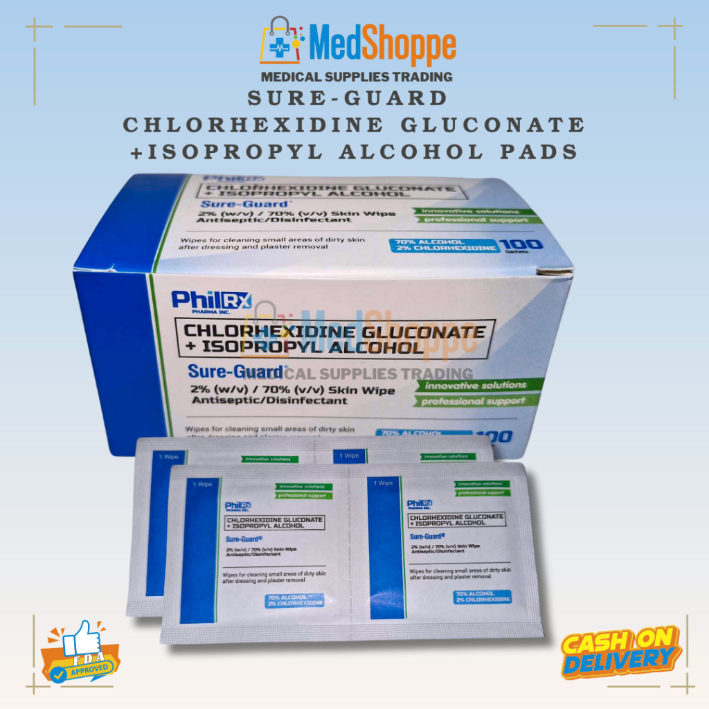 SURE-GUARD CHLORHEXIDINE GLUCONATE+ISOPROPYL ALCOHOL PADS 100PCS ...