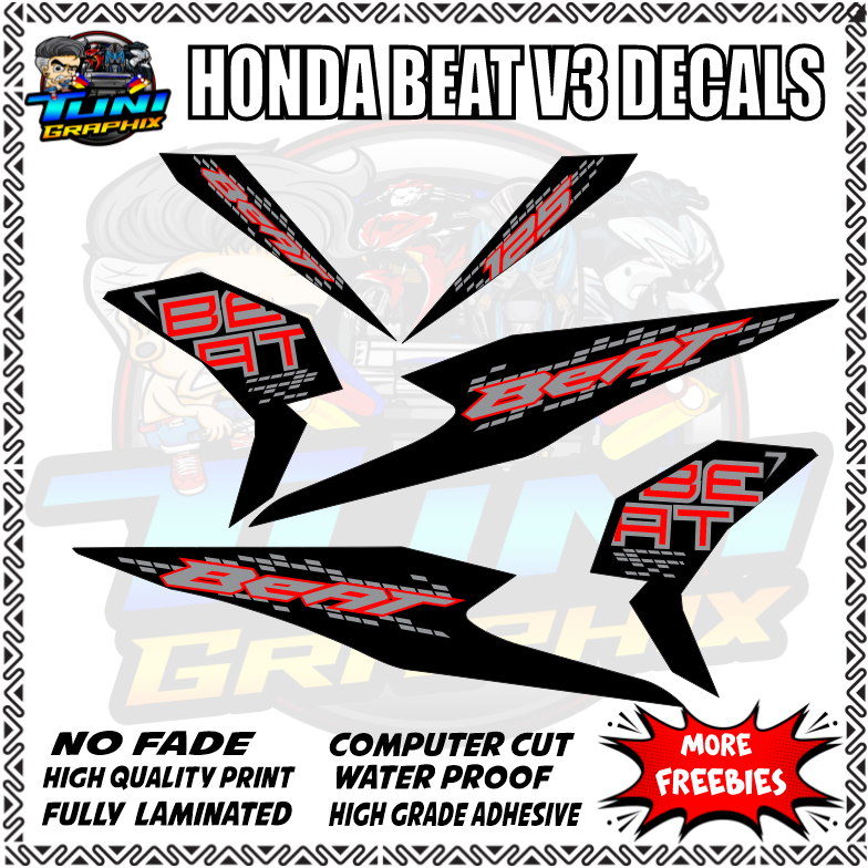 Honda Beat 110i V3 New Indo Stripping Decals - Black Series | Shopee ...