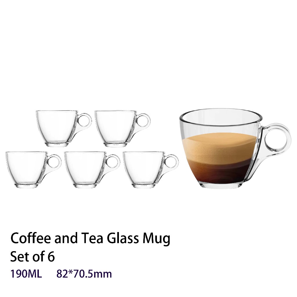 Glass Coffee Mug,Tea Cup,Clear Glass Mug(1pcs/6pcs)190ML | Shopee ...