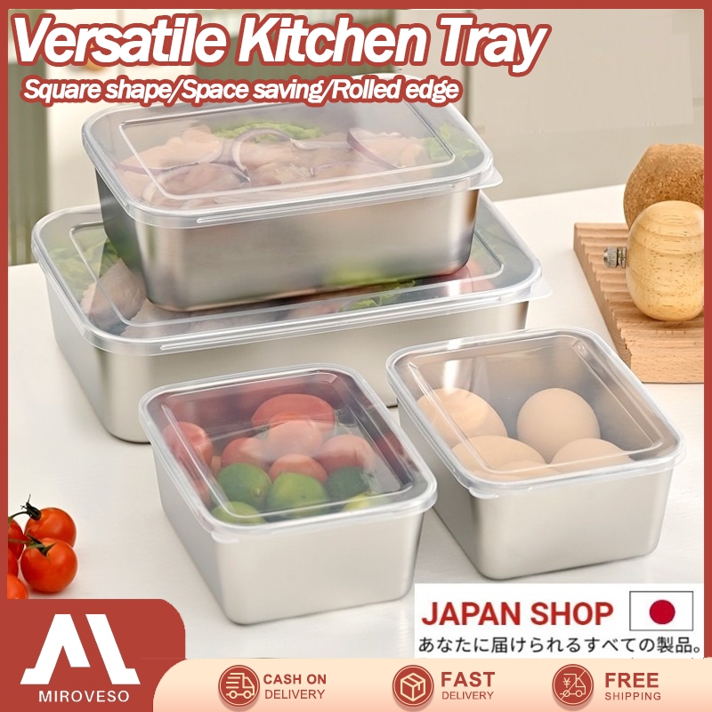 304 Stainless Steel Japanese Style Tray Food Storage Box with Lid ...