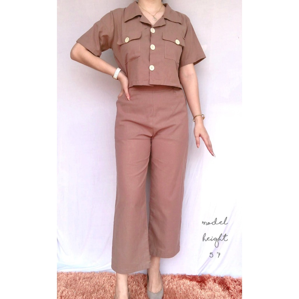 ATtrendS MADISON COORDS Plain Linen Polo Crop & Wide Leg high Waist ...