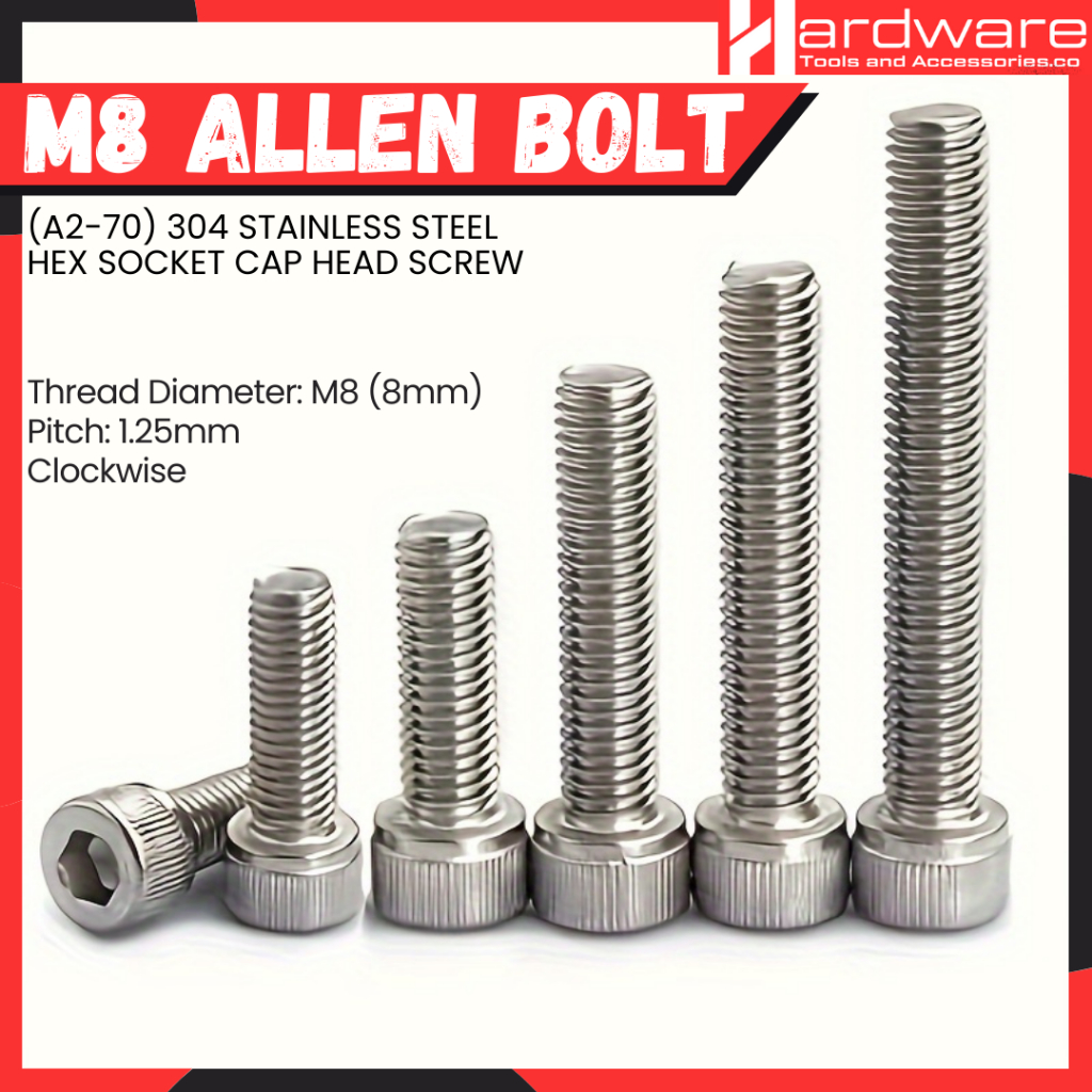 M8 (A2-70) 304 Stainless Steel Allen Bolt Hex Socket Cap Head Screw ...