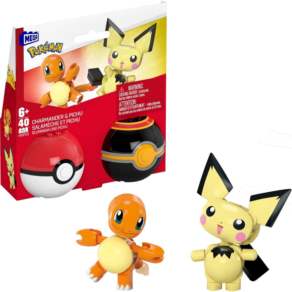 Mega Pokemon Building Toys Set Pichu & Charmander 40 Pieces, 2 Poseable ...