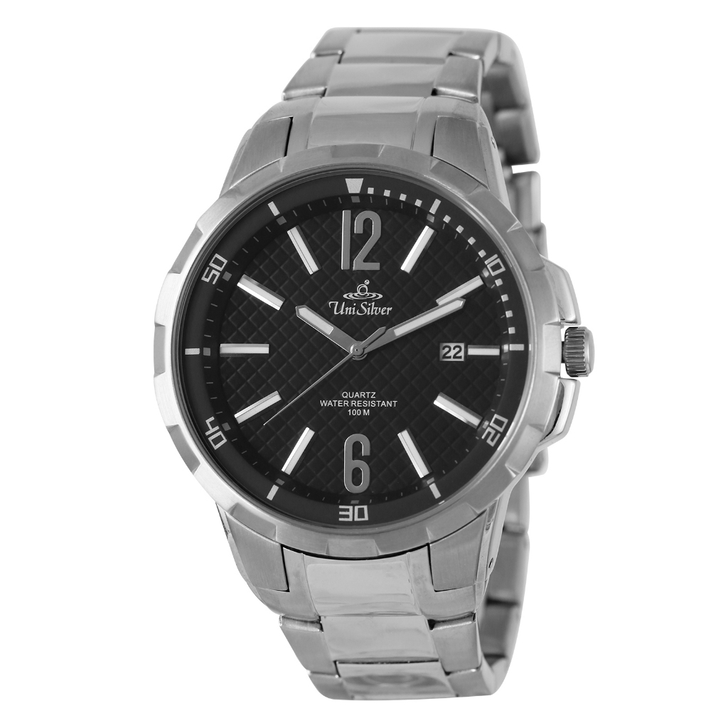 UniSilver TIME Men's Silver / Black Analog Stainless steel watch KW515 ...