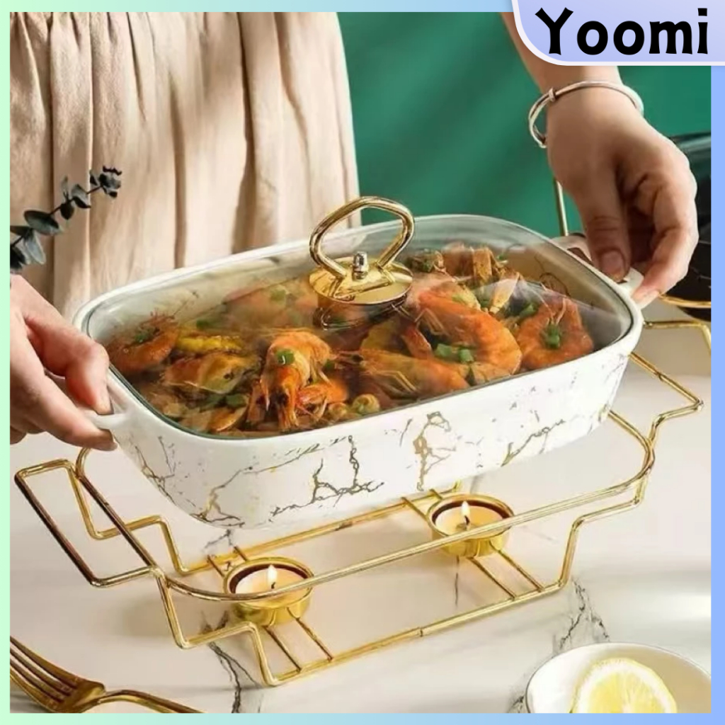 Ceramic Food Warmer White Gold Luxury Nordic Chafing Dish Casserole ...