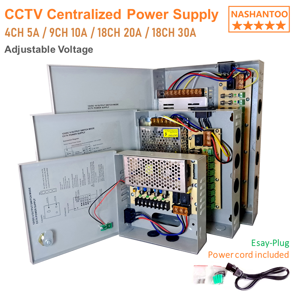 12V DC 4/9/18CH 5A/10A/20A/30A Centralized Power Supply for CCTV Camera ...