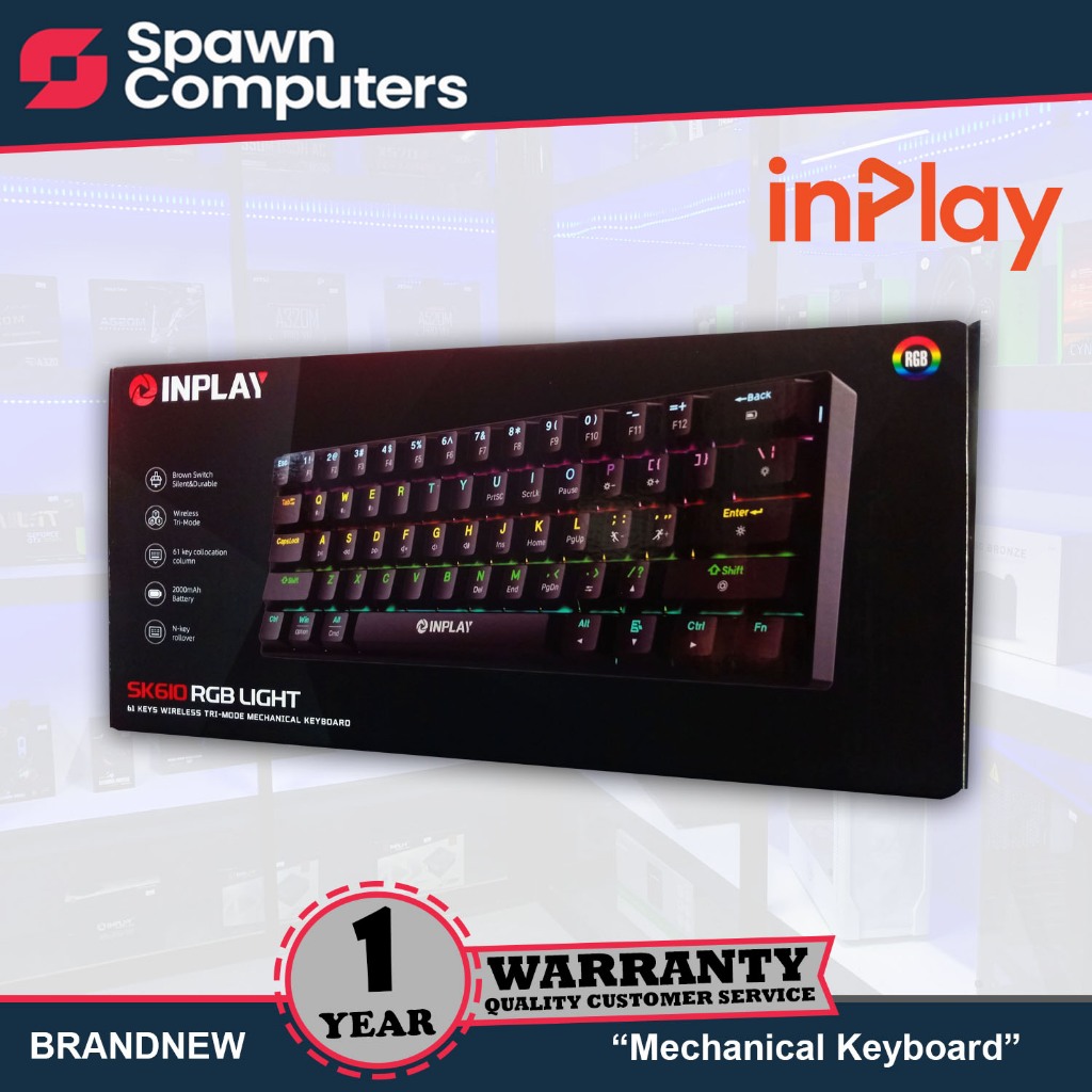 Mechanical Keyboard 61 Key Inplay SK610 Brown Switch W/ Bluetooth and ...