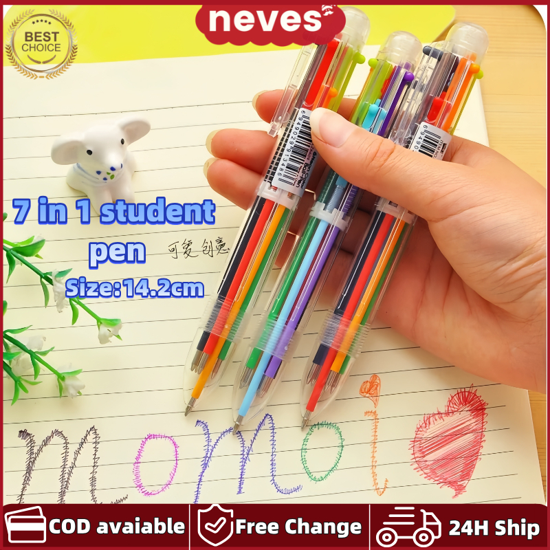 7 in 1 multi-function ballpoint pen color highlight pen stationery multi-function press color ...