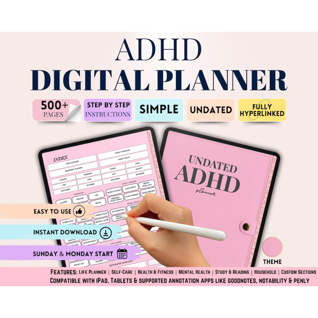 ADHD Digital Planner, Undated Digital Planner, ADHD Planner, iPad ...