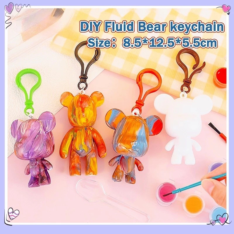 DIY Fluid Bear Keychain Handmade Mini Graffiti Toy Birthday Gift ...
