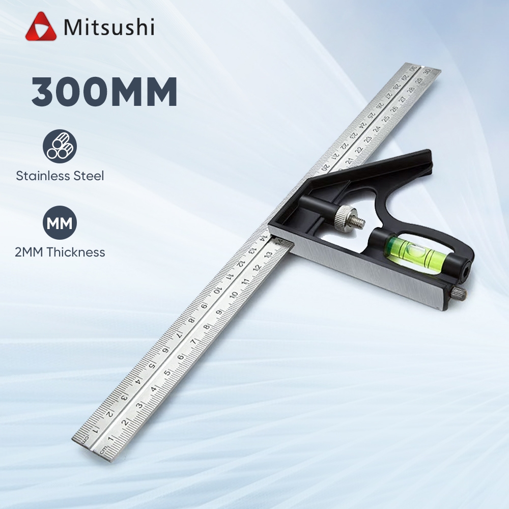 Mitsushi 30cm Adjustable Square Angle Ruler 45/90 Degree With Bubble ...