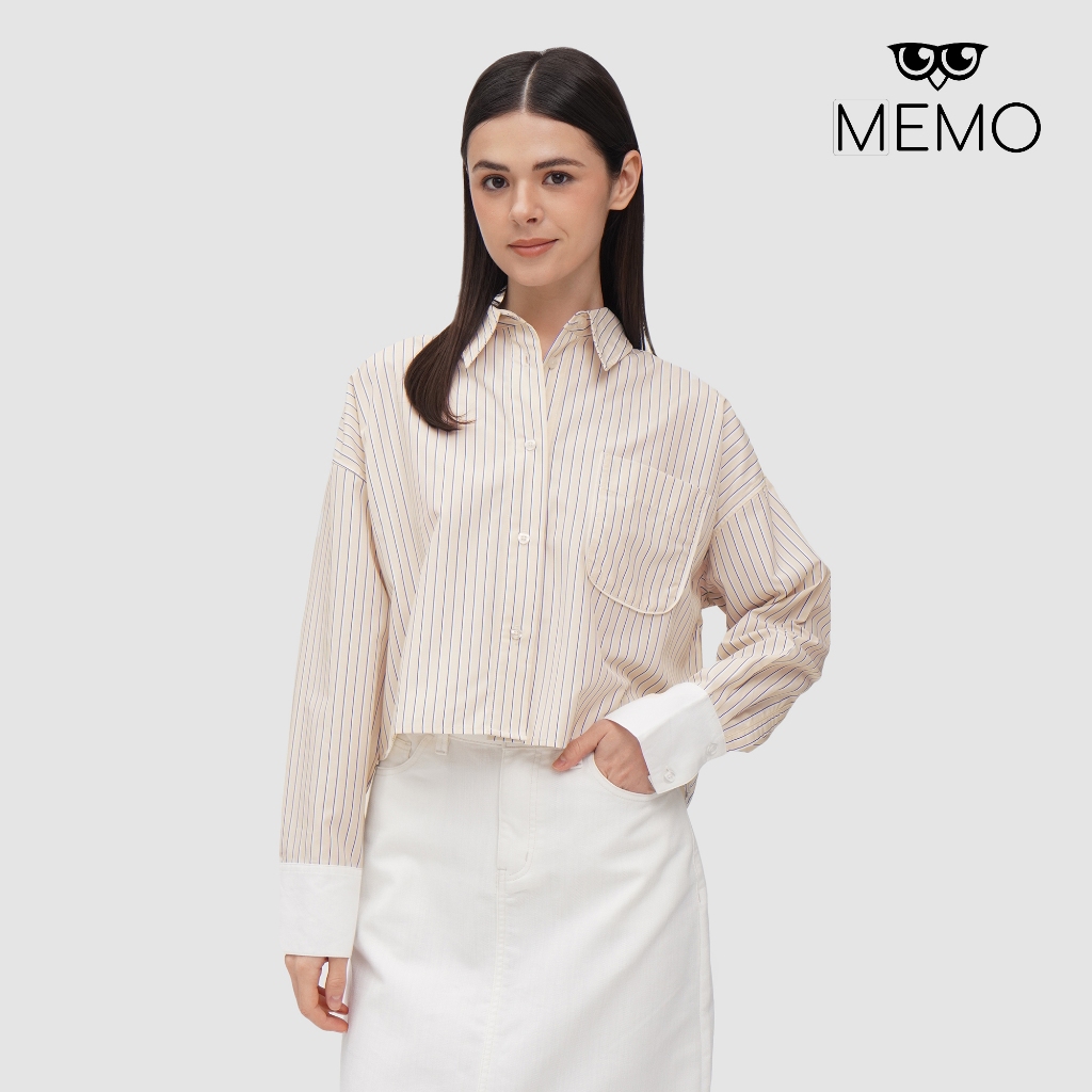 Memo Striped Button-Up Shirt For Women (Yellow) | Shopee Philippines