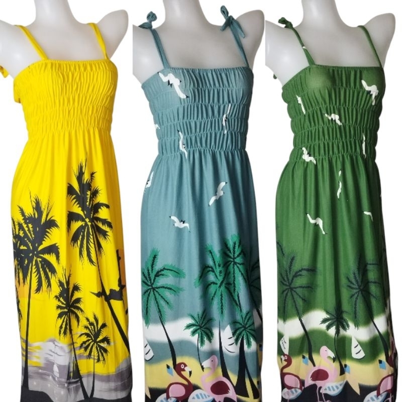 LONG DRESS SMOCKING DASTER PAMBAHAY Spaghetti Dress Self Tie Daster ...