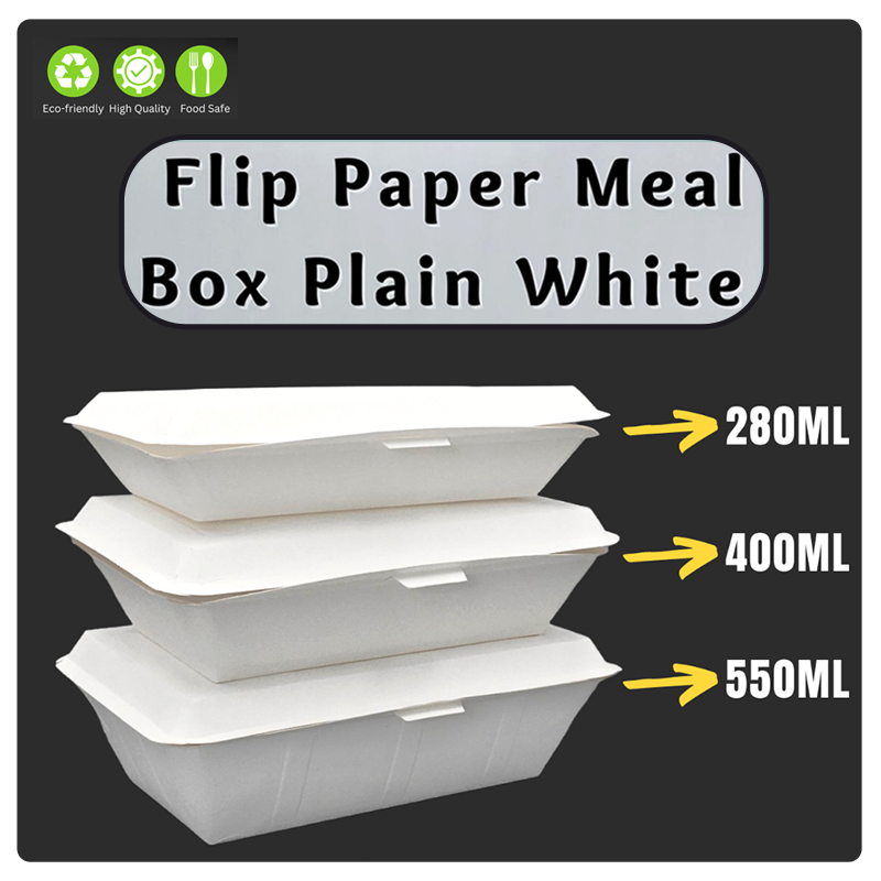 10Pcs Flip Paper Meal Box Plain White Dimsum Spaghetti Rice Box 280ml ...