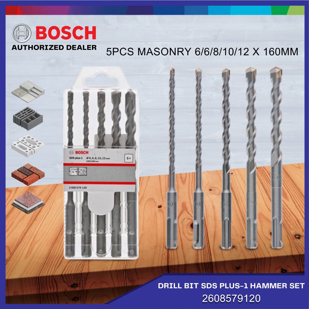 Bosch Drill Bit SDS Plus-1 Hammer 5pcs Masonry 6/6/8/10/12x160mm ...