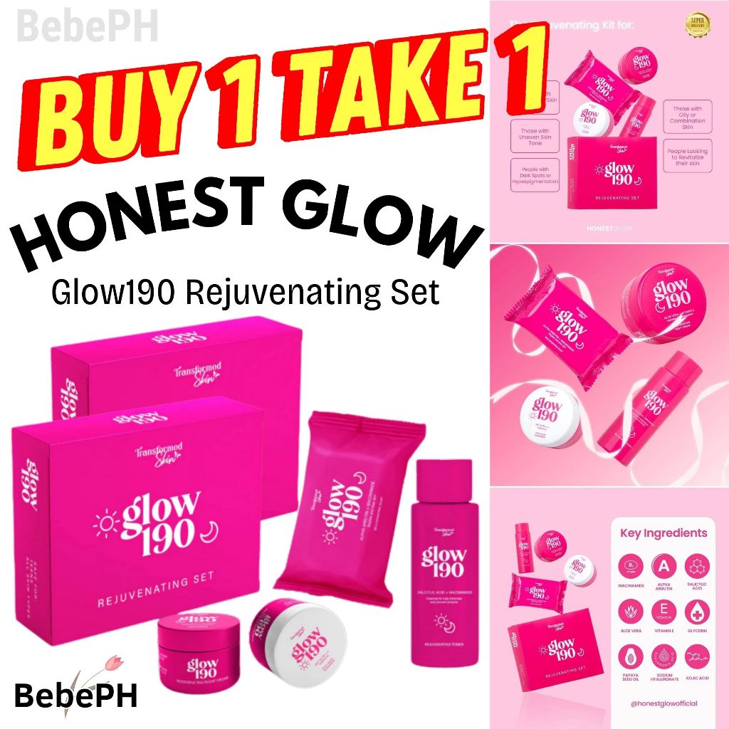 Bebe.ph ORIGINAL HONEST GLOW GLOW190 REJUVENATING WHITENING FACIAL SKINCARE SET ACHIEVE GLASS ...
