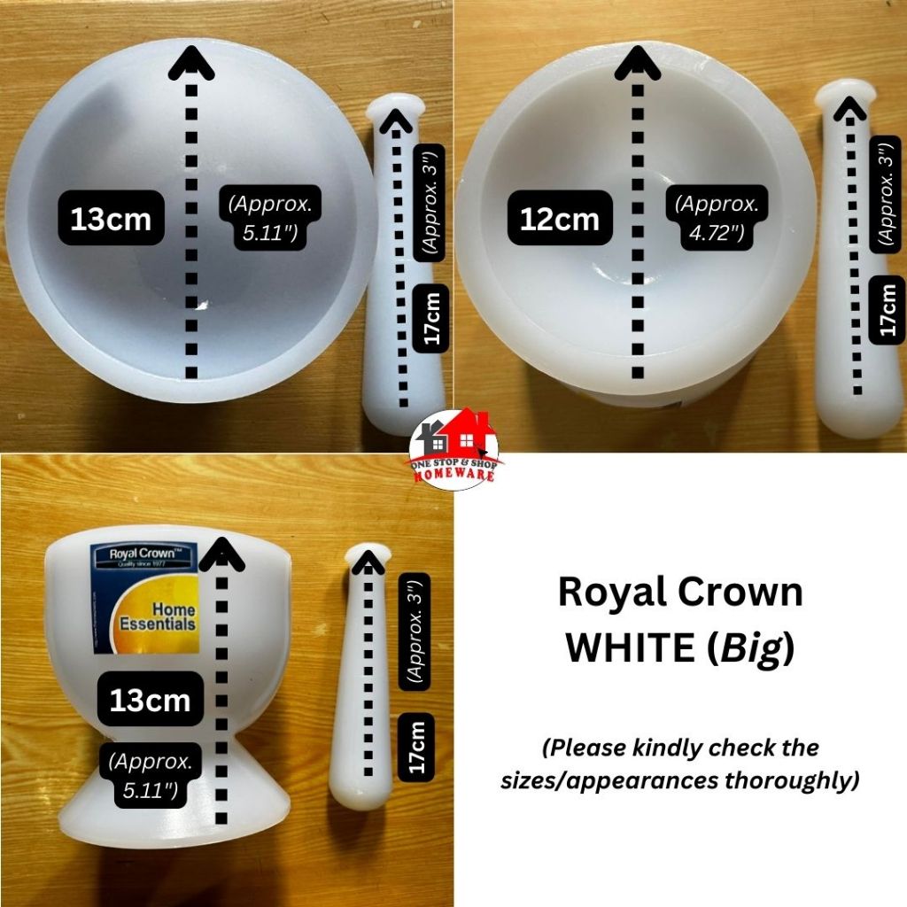 Royal Crown Plastic Mortar and Pestle or Almeres | White | Sizes ...